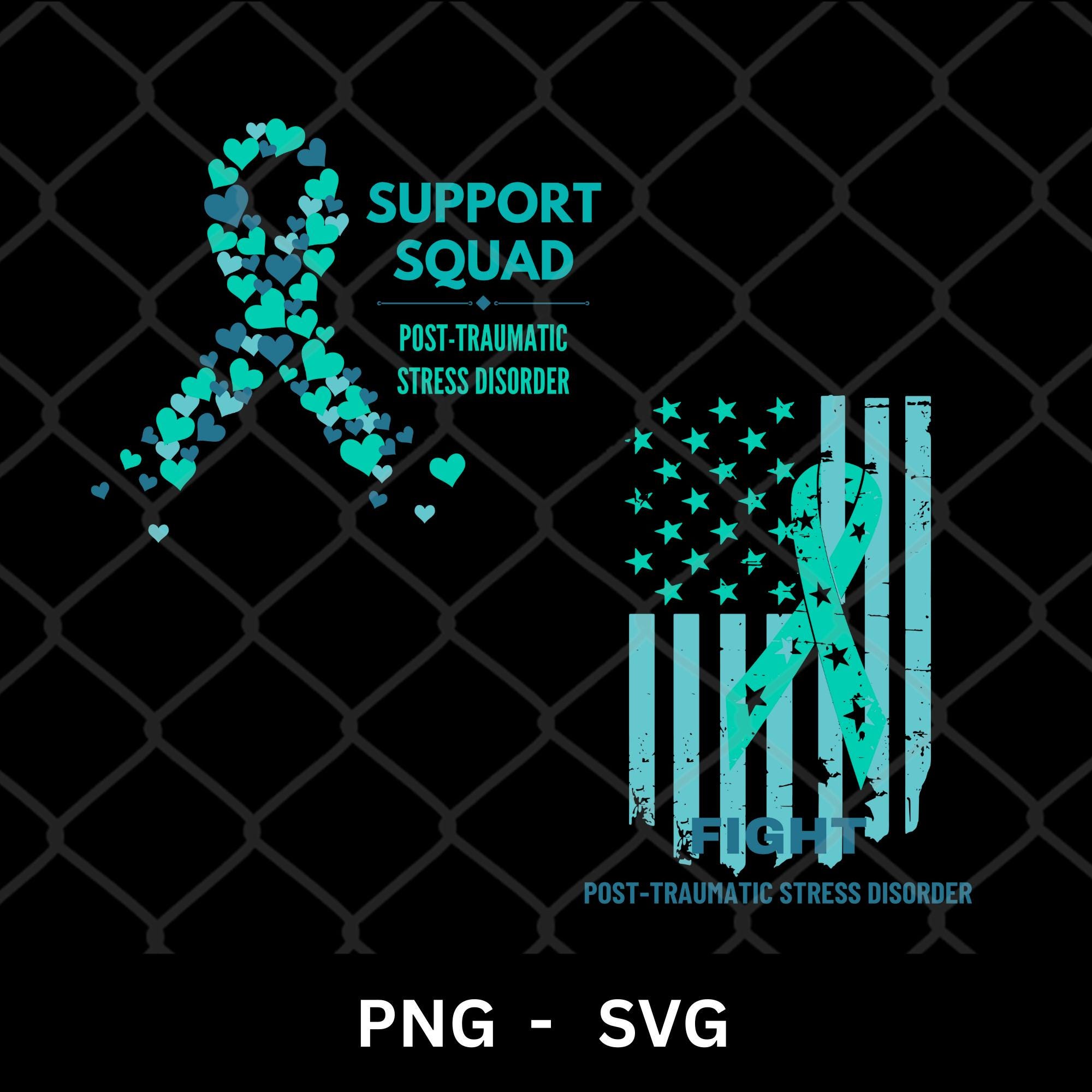 PTSD Awareness Svg Png Support Squad Teal Ribbon Heart, Fight PTSD ...