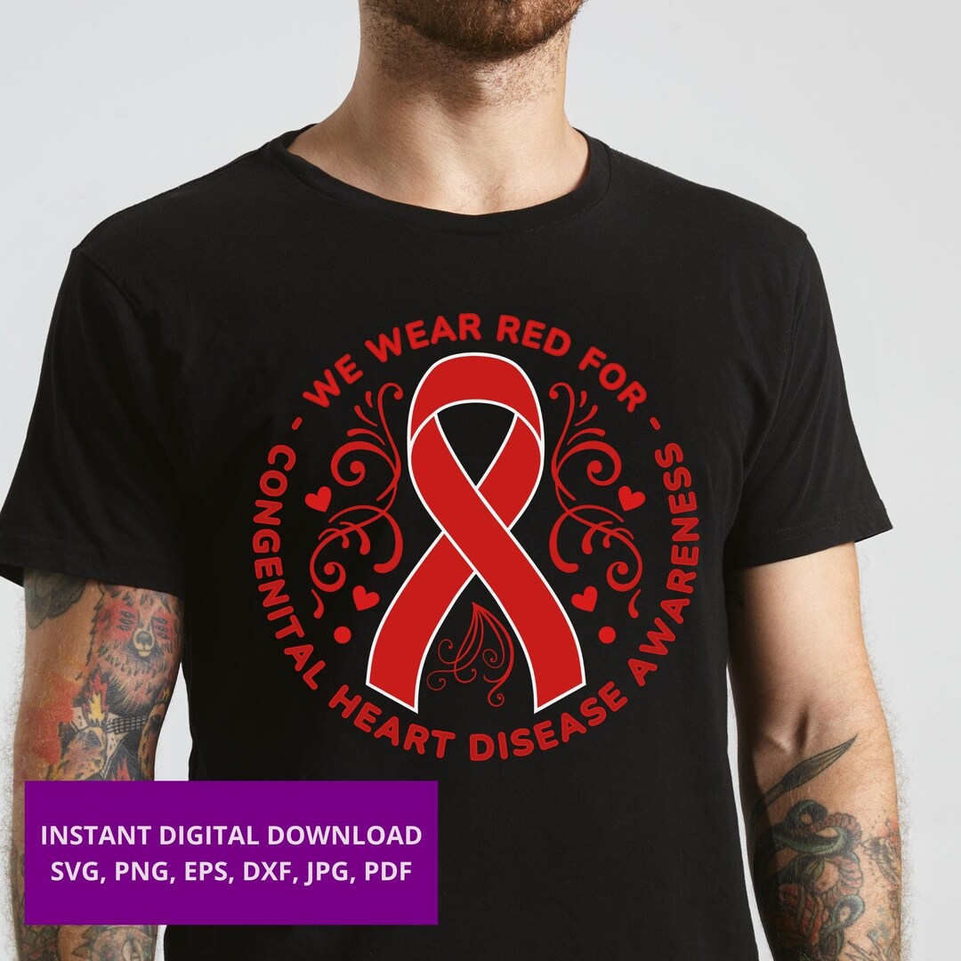 We Wear Red for Congenital Heart Disease Awareness SVG PNG Red Ribbon ...