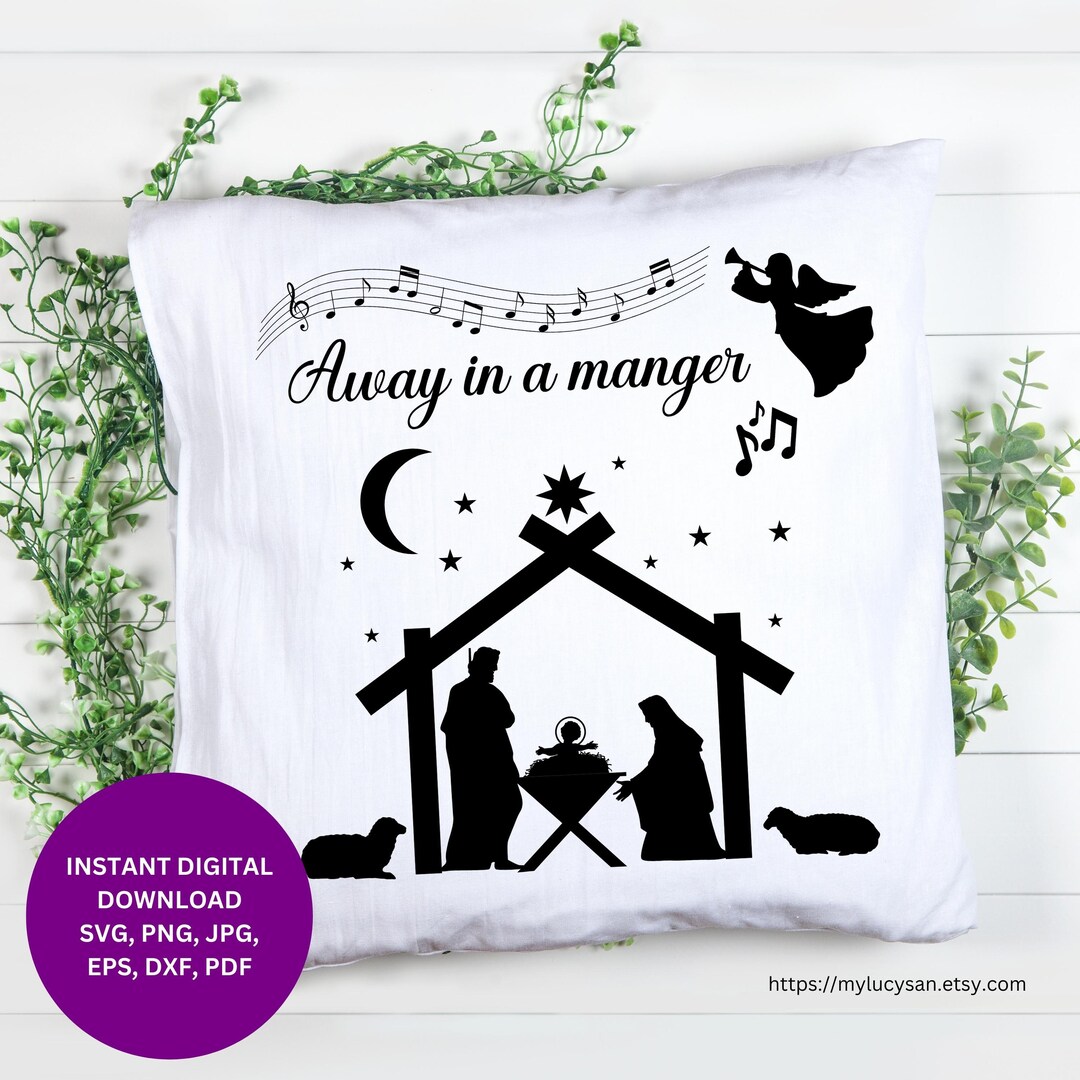 Away in a Manger Nativity Scene SVG PNG Christmas Ornament, Nativity ...