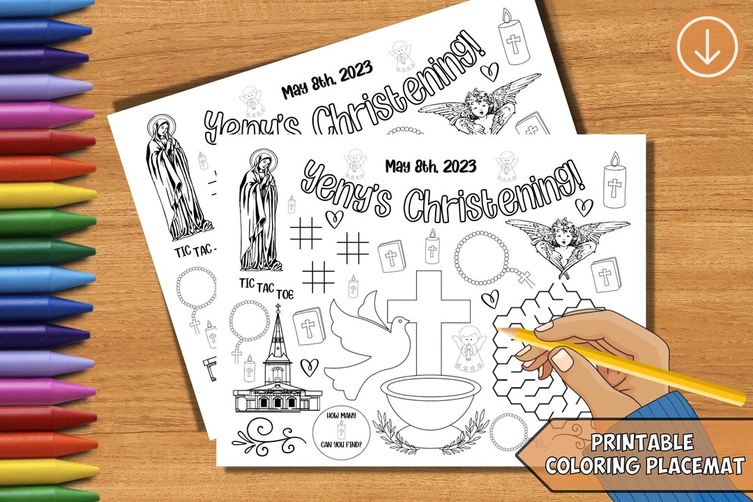 Custom Name Date Christening Coloring Placemat for Kids - Etsy