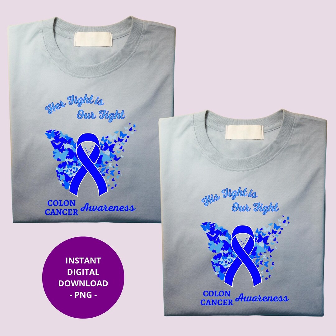 Colon Cancer Awareness PNG Blue Ribbon Butterfly, His Fight Her Fight ...