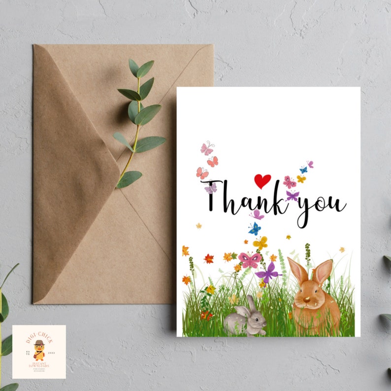 Rabbit Thank You Card Digital Download - Etsy