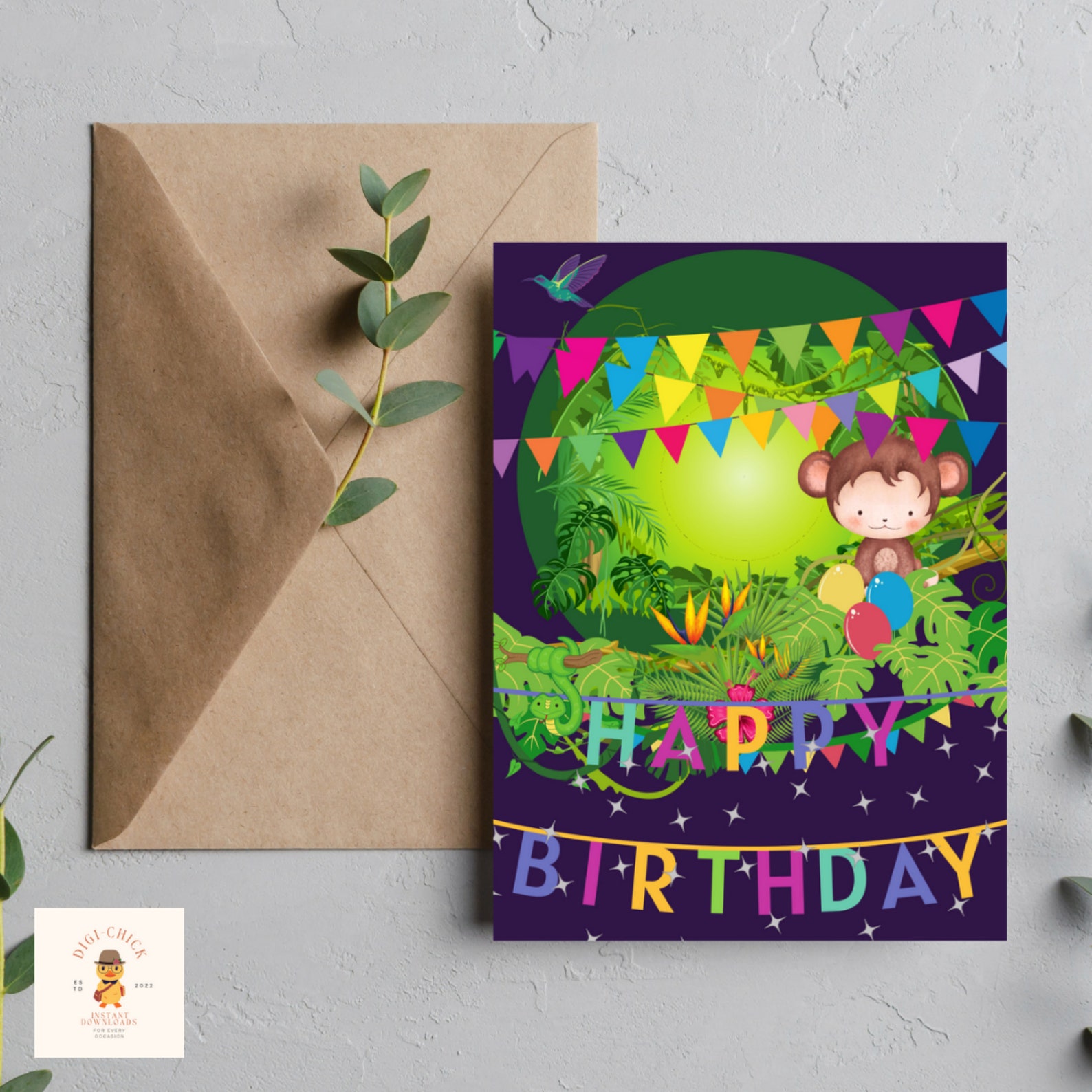 Cute Jungle Monkey Birthday Digital Download - Etsy