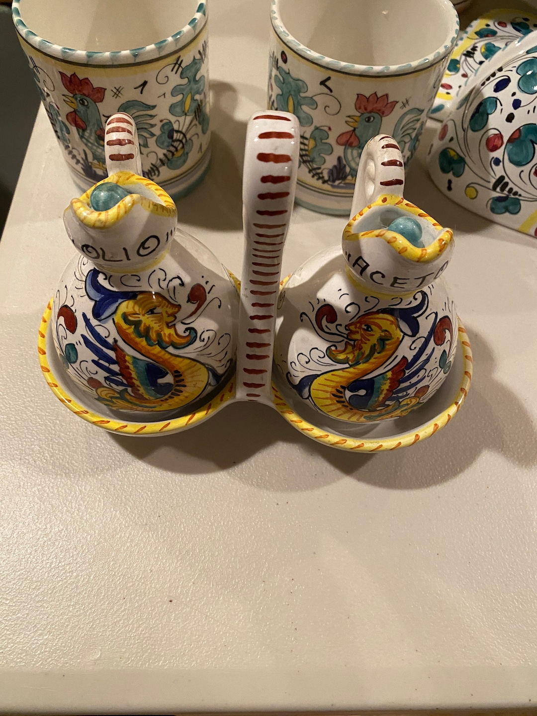 Deruta Ceramiche Italian Art Pottery Raffaellesco Olive Oil & Water Set ...