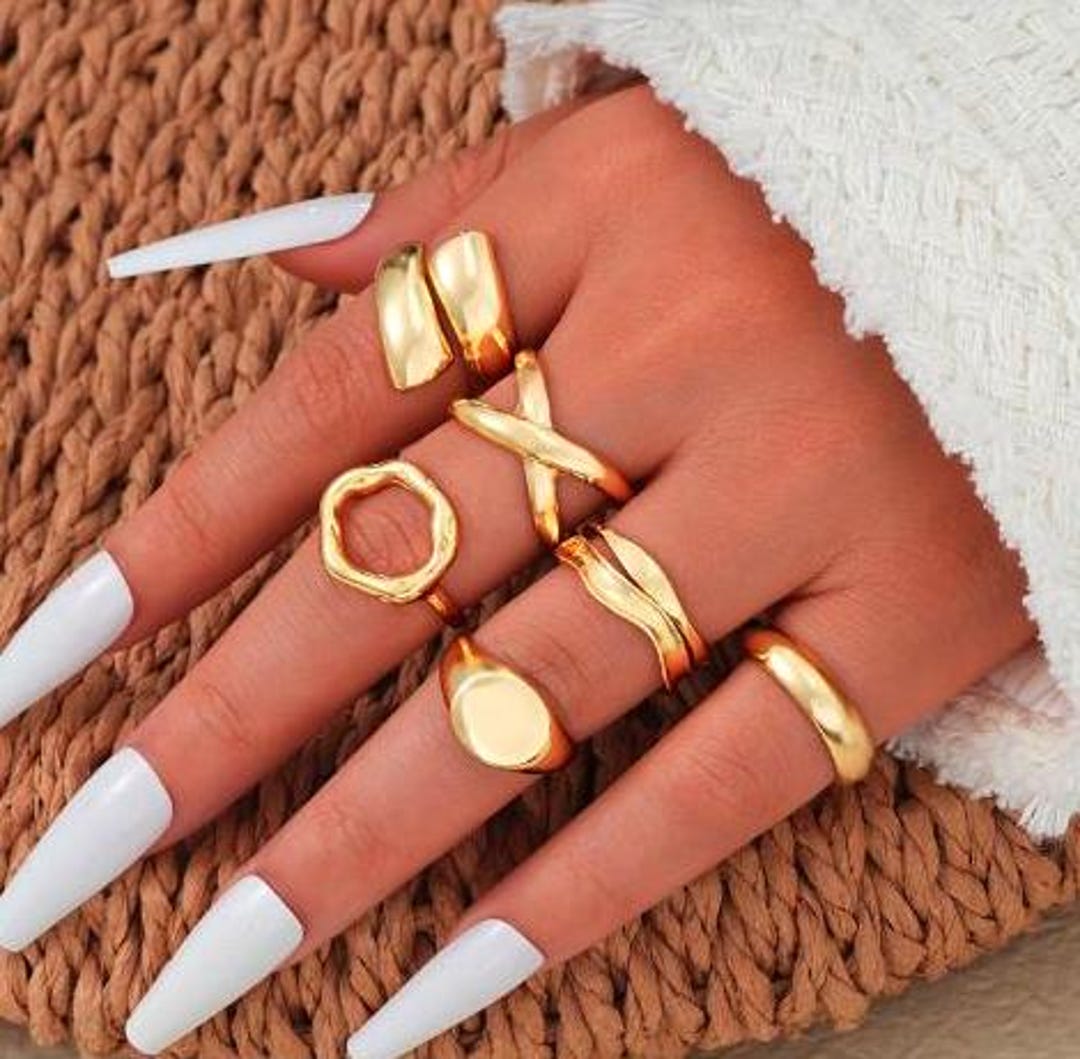 Gold Geometric Irregular Ring Set Bold Stacking Statement Jewelry ...