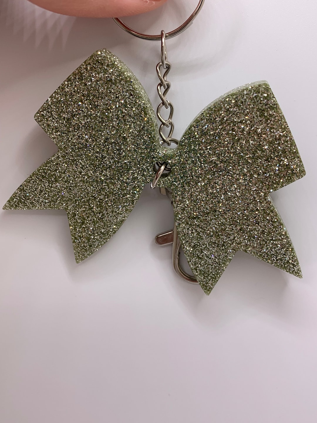Cheer Bow Silver/champagne Keychain - Etsy