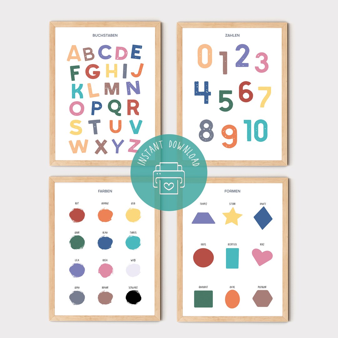 Digital Learning Poster Set: Letters, Numbers, Colors, Shapes, Learning ...
