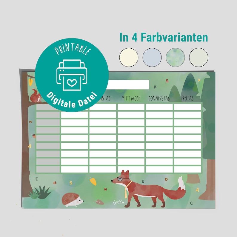 Printable Timetable Template / Forest Animals, Fox / First Grade ...