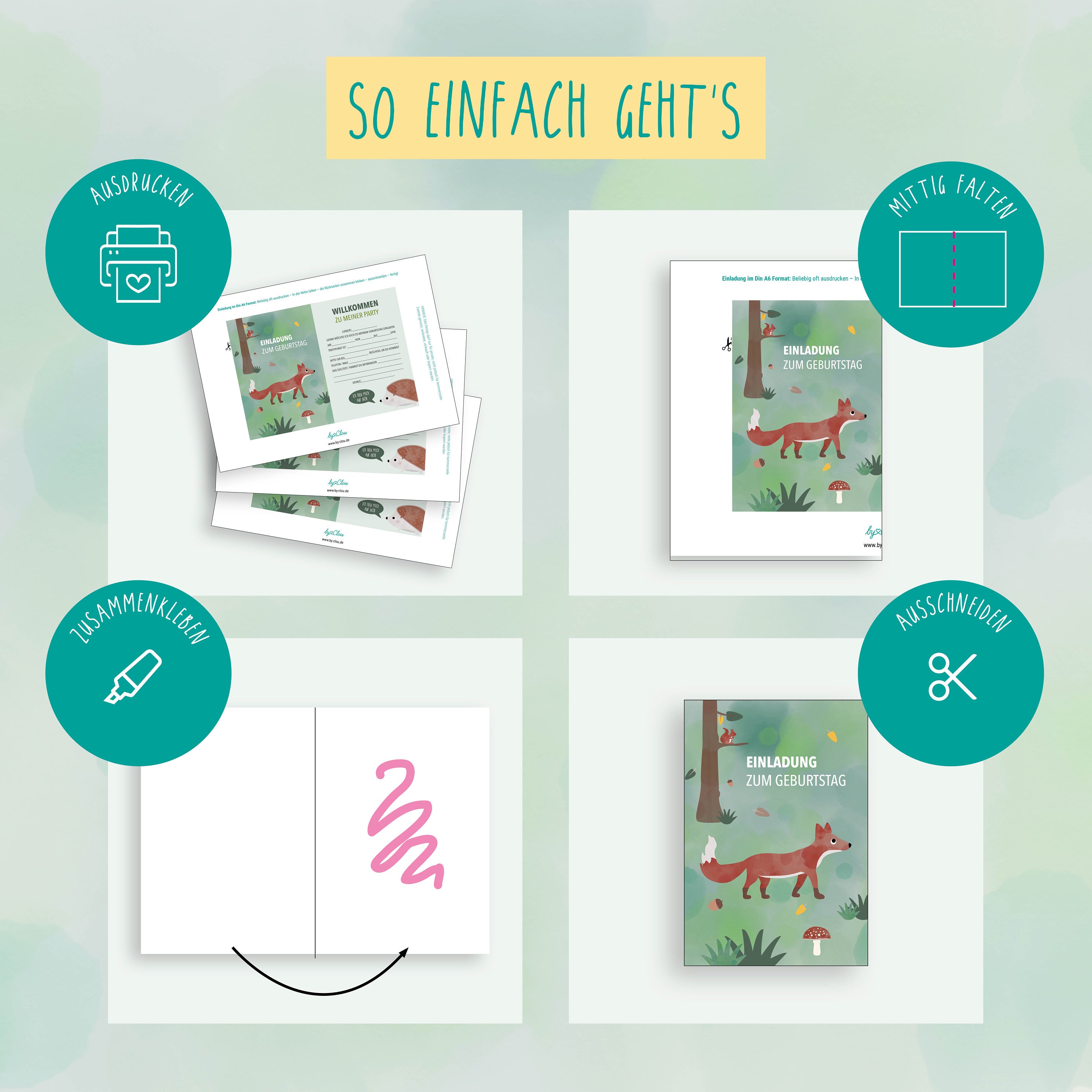 Birthday Invitation to Print Out / Forest Animals, Fox, Scavenger Hunt ...