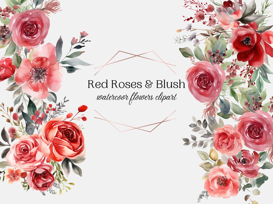 Clipart Watercolor Floral Red Roses Blush Flowers Mothers Day - Etsy