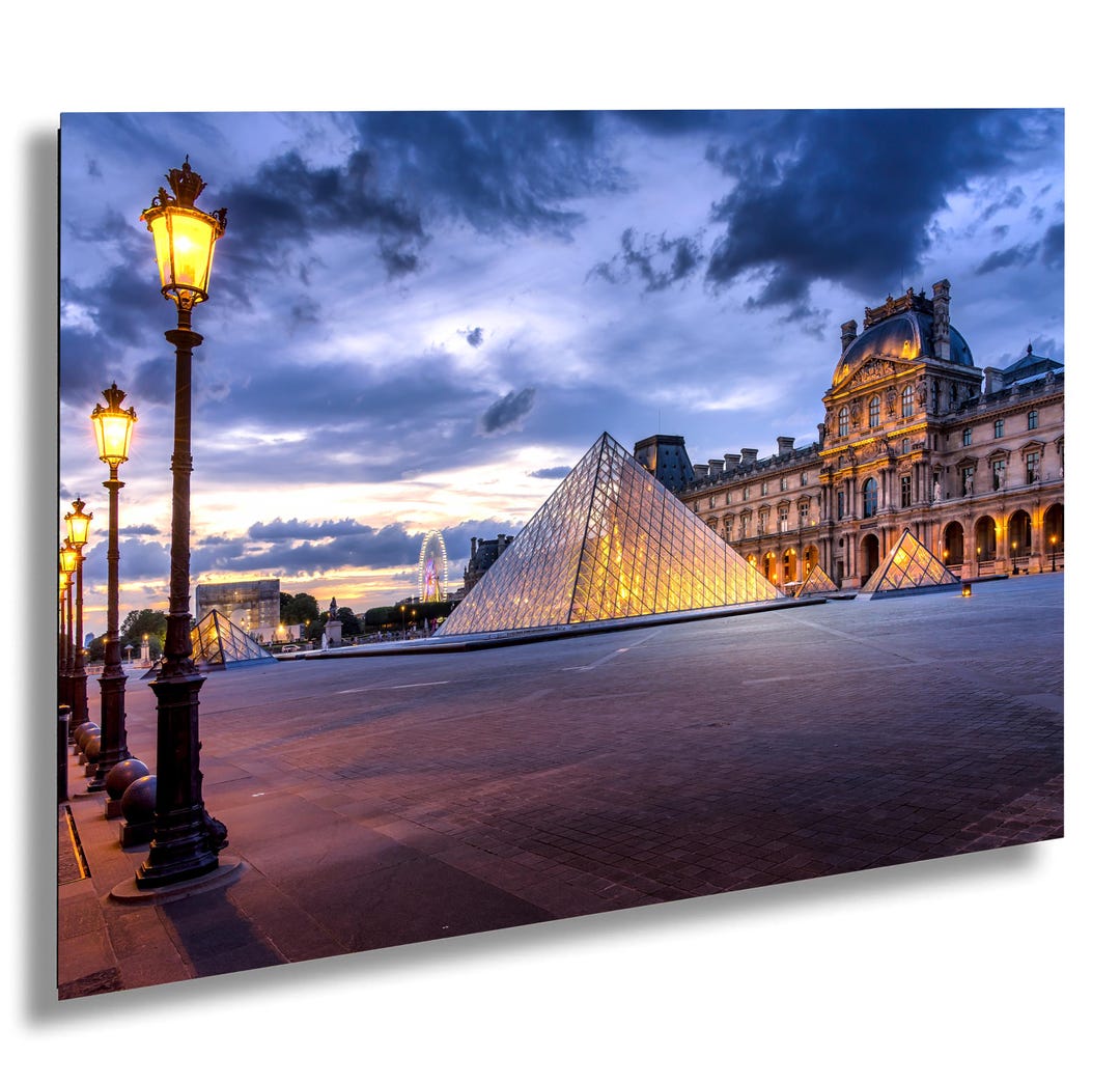 The Louvre Pyramid and Museum at Sunset, Paris France: Landscape ...