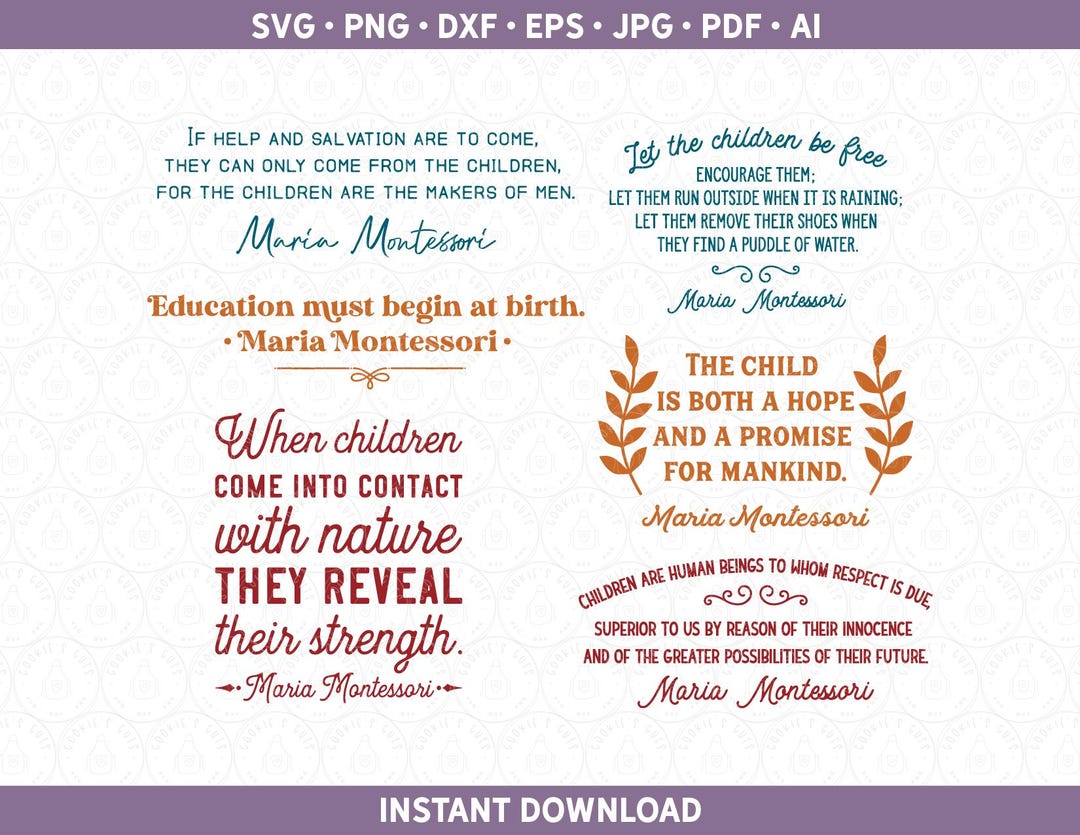 Montessori SVG DXF PNG | Six Maria Montessori Quotes Crafter Cut Files ...