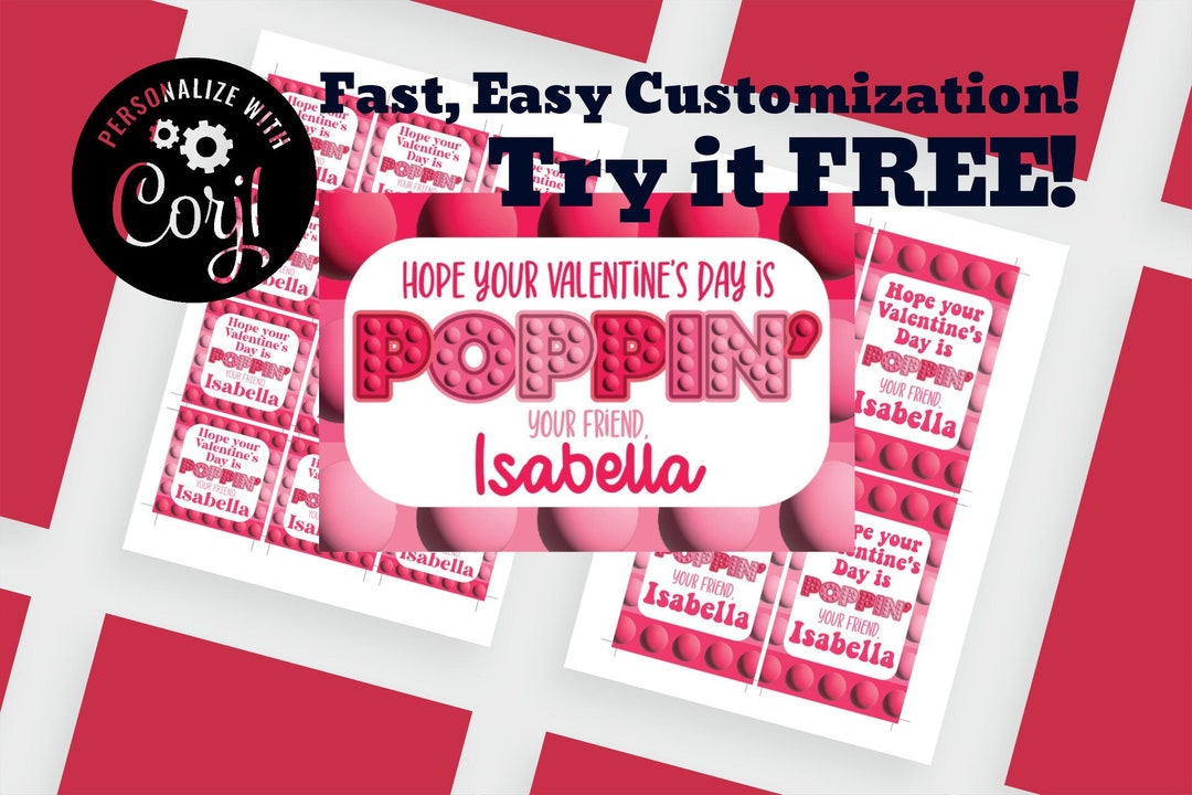 Poppers Valentine's Day Treat Tag Cards for Fidget Bubble Popping Toys ...