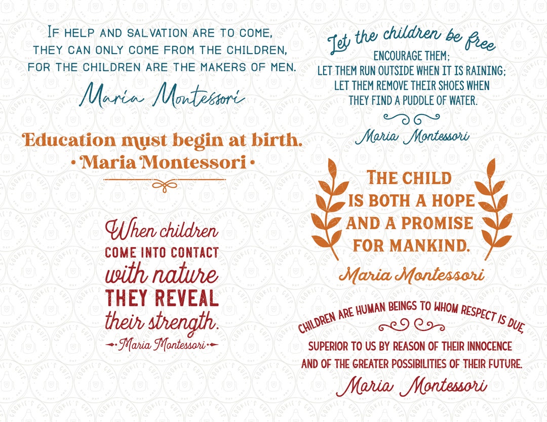 Montessori SVG DXF PNG Six Maria Montessori Quotes Crafter Cut Files in ...