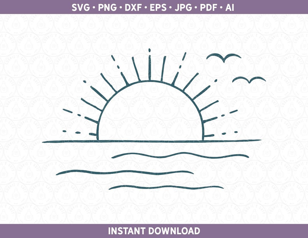 Beach SVG DXF, Vacay Vibe Summer Wave Landscape Sketch Line Drawing Sea ...