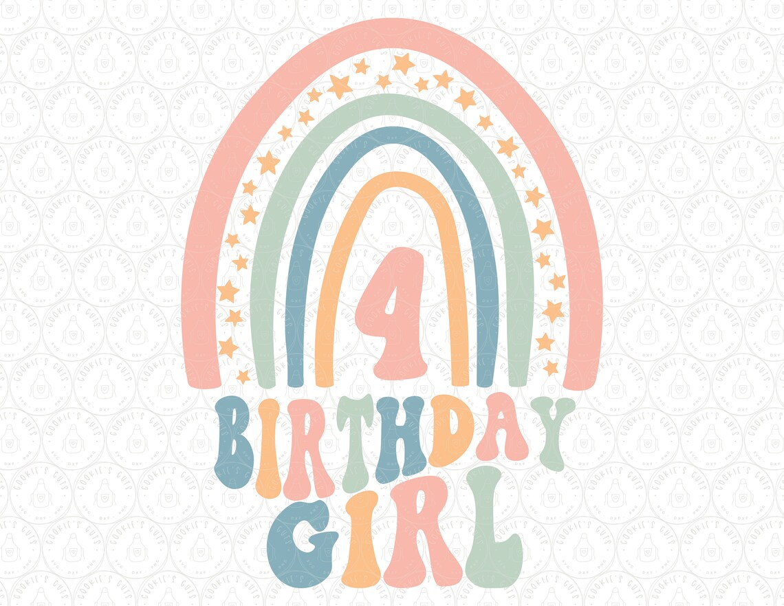 Boho Fourth Birthday Girl Rainbow Shirt SVG DXF PNG | Retro Party Htv ...