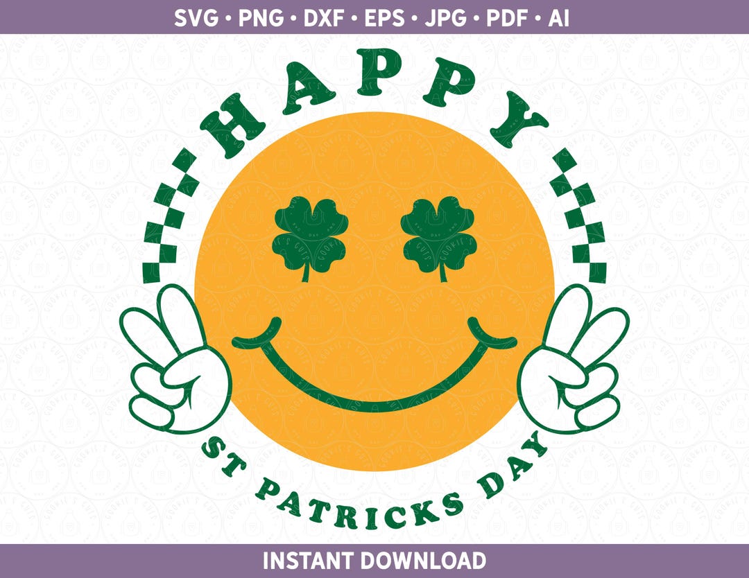 St Patricks Day SVG DXF PNG | 70s Retro Smilie Face Shamrock Shirt Cut ...