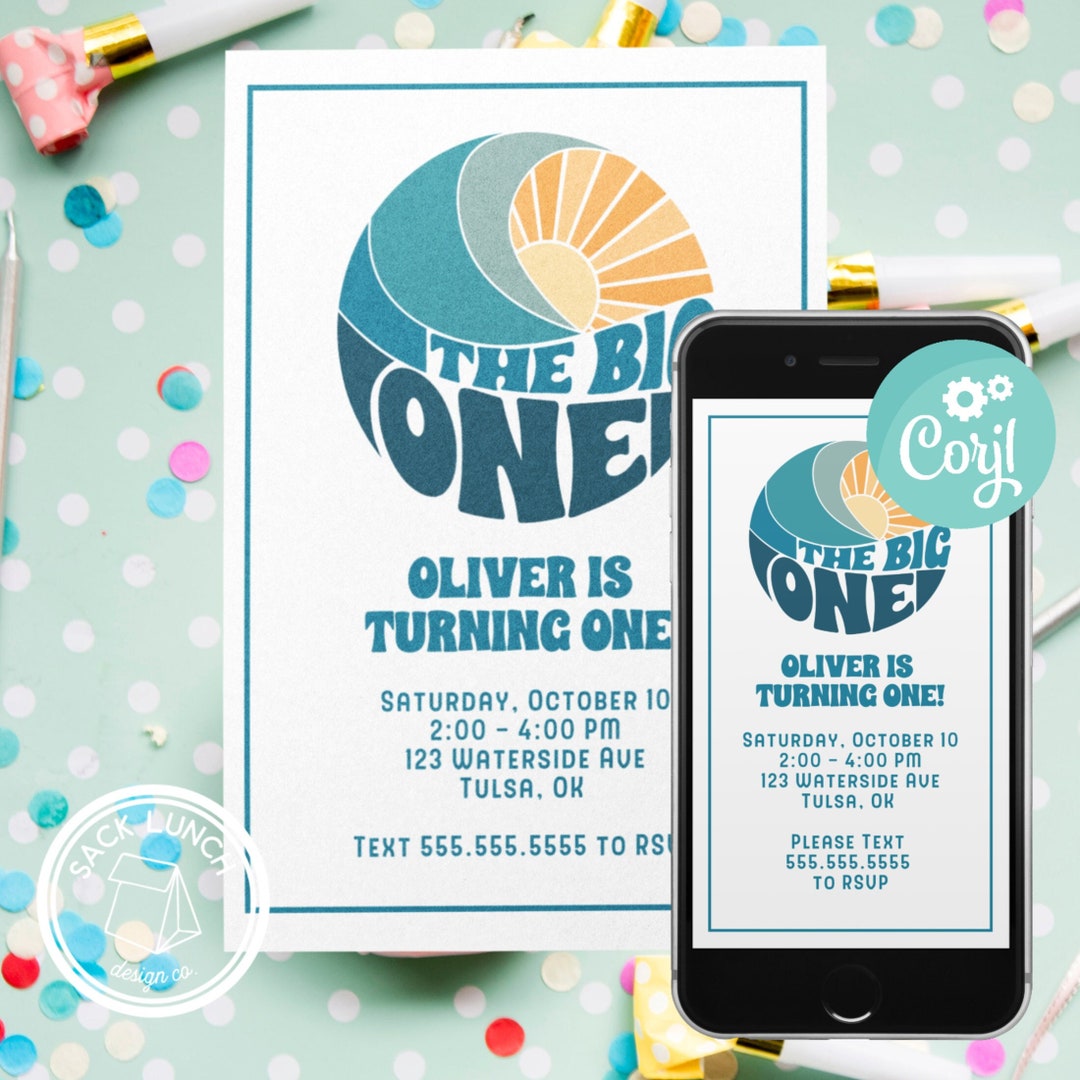 The Big One Birthday Party Invitation 4x6 In, 5x7 in & Mobile Instant ...