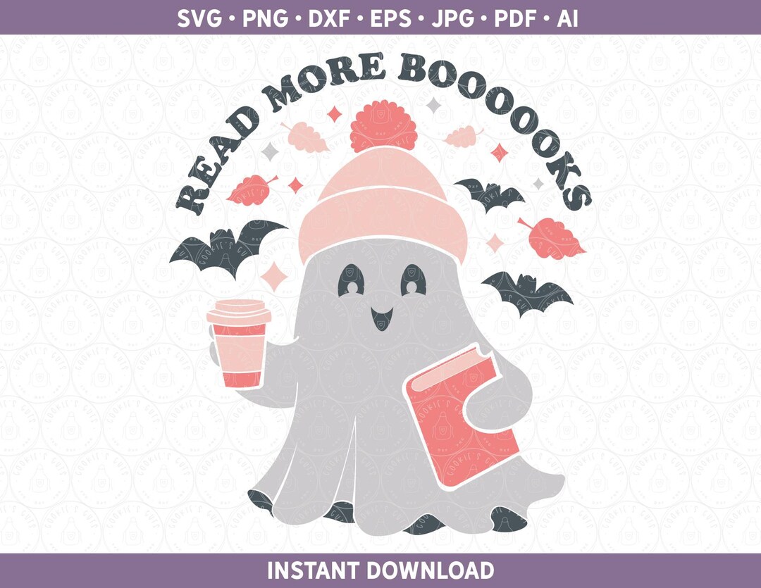 Halloween Book Ghost SVG PNG DXF, Read More Books | Ghost Reading Books ...