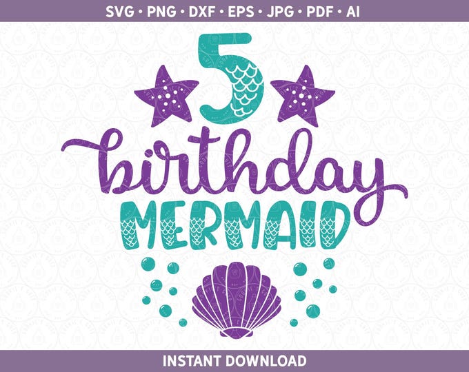 5 Mermaid Tail Birthday Number, PNG and SVG File, Digital Download ...