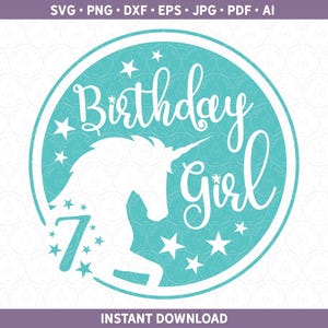 Unicorn 7th Birthday SVG DXF PNG Age 7 Girl Bday Cute Party Shirt ...