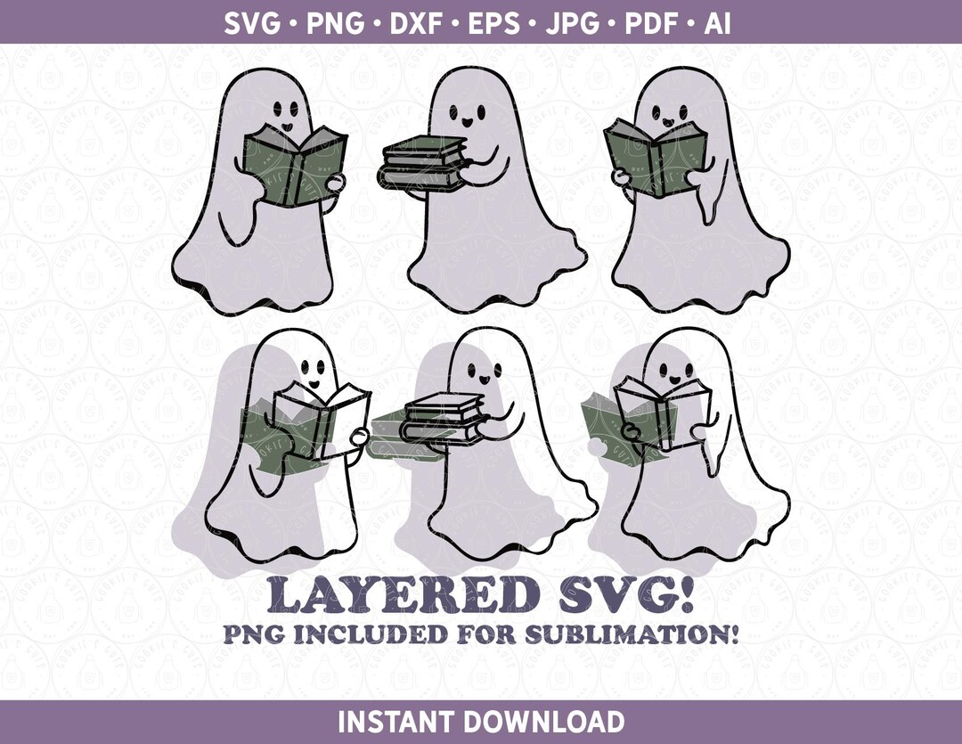 Reading Ghosts SVG PNG DXF, Halloween Read More Books | 3 Ghosts ...