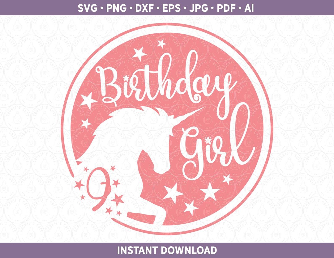 Unicorn 9th Birthday SVG DXF PNG Girl Age 9 Nine Nineth Bday Cute Party ...
