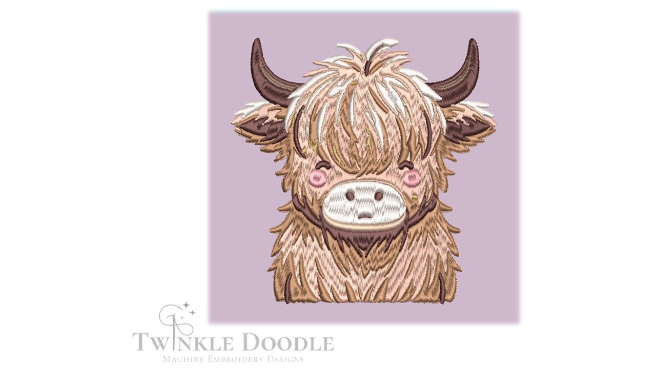 Highland Cow 'angus' Embroidery Digital Design || Standard Size 4.62" X ...