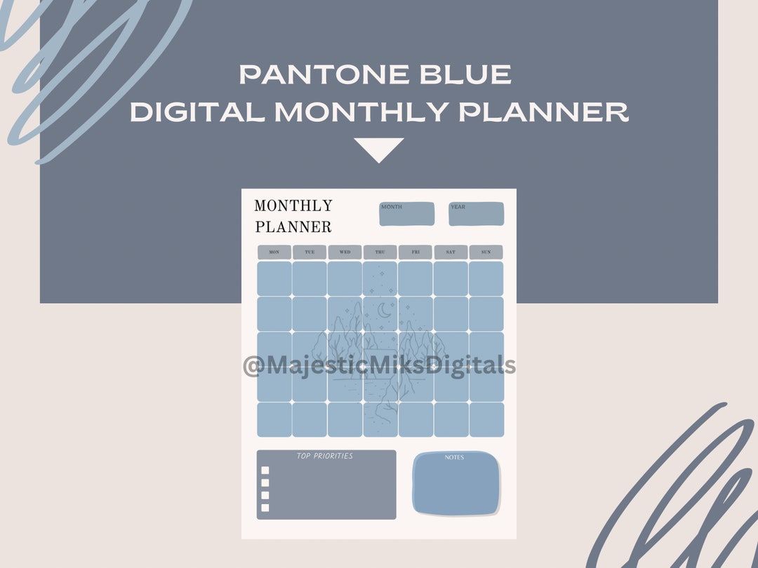 Digital Planner Pantone Blue Aesthetic Monthly Planner - Etsy