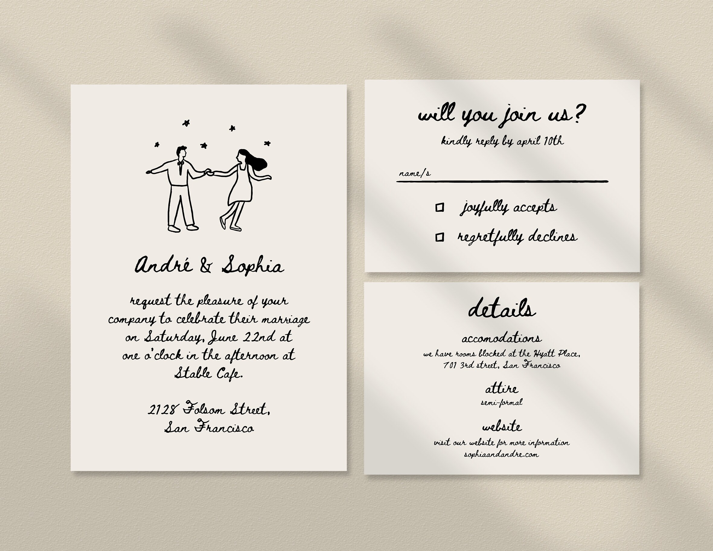 Handwritten Wedding Invitation, Minimal Elegant Suite, Illustration ...