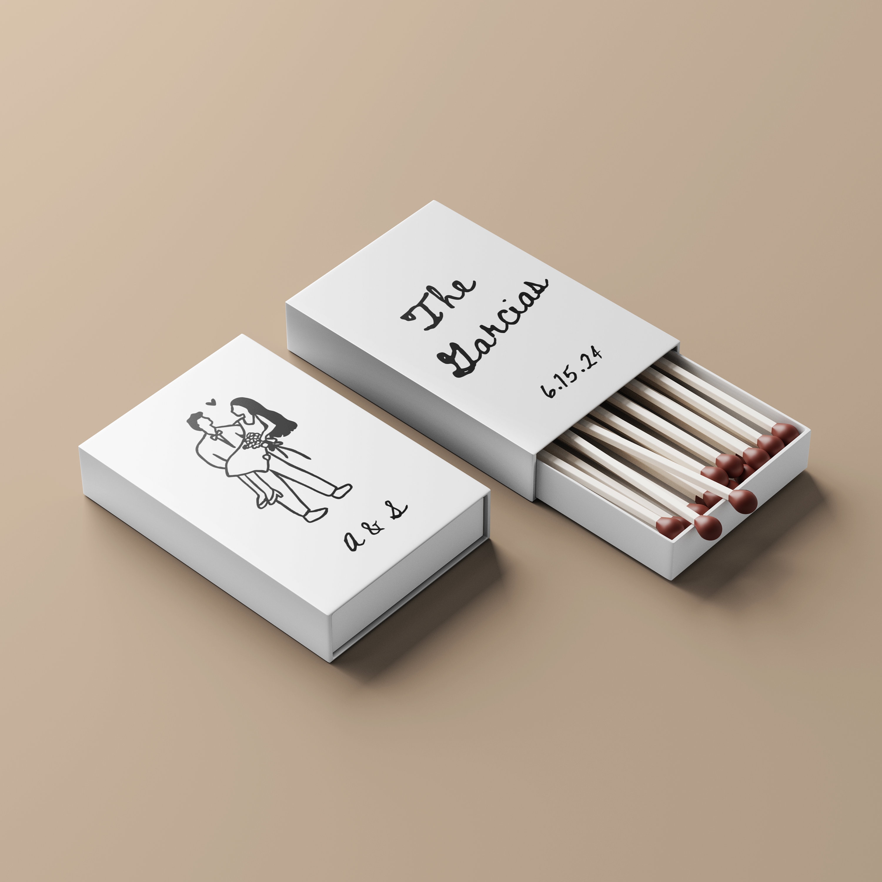 Hand Drawn Matchbox Template, Wedding Souvenir, Minimal Elegant Classy ...