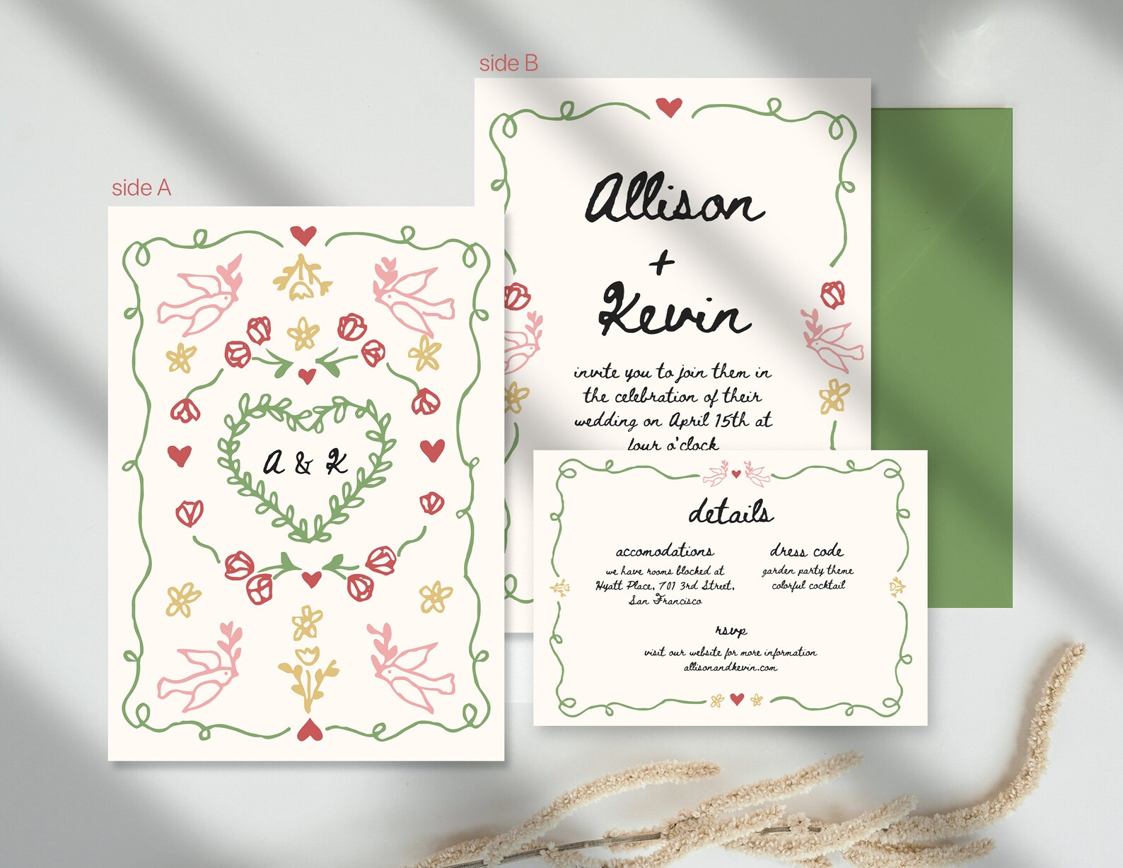 Floral Whimsical Handwritten Wedding Invitation Suite, Garden Party ...