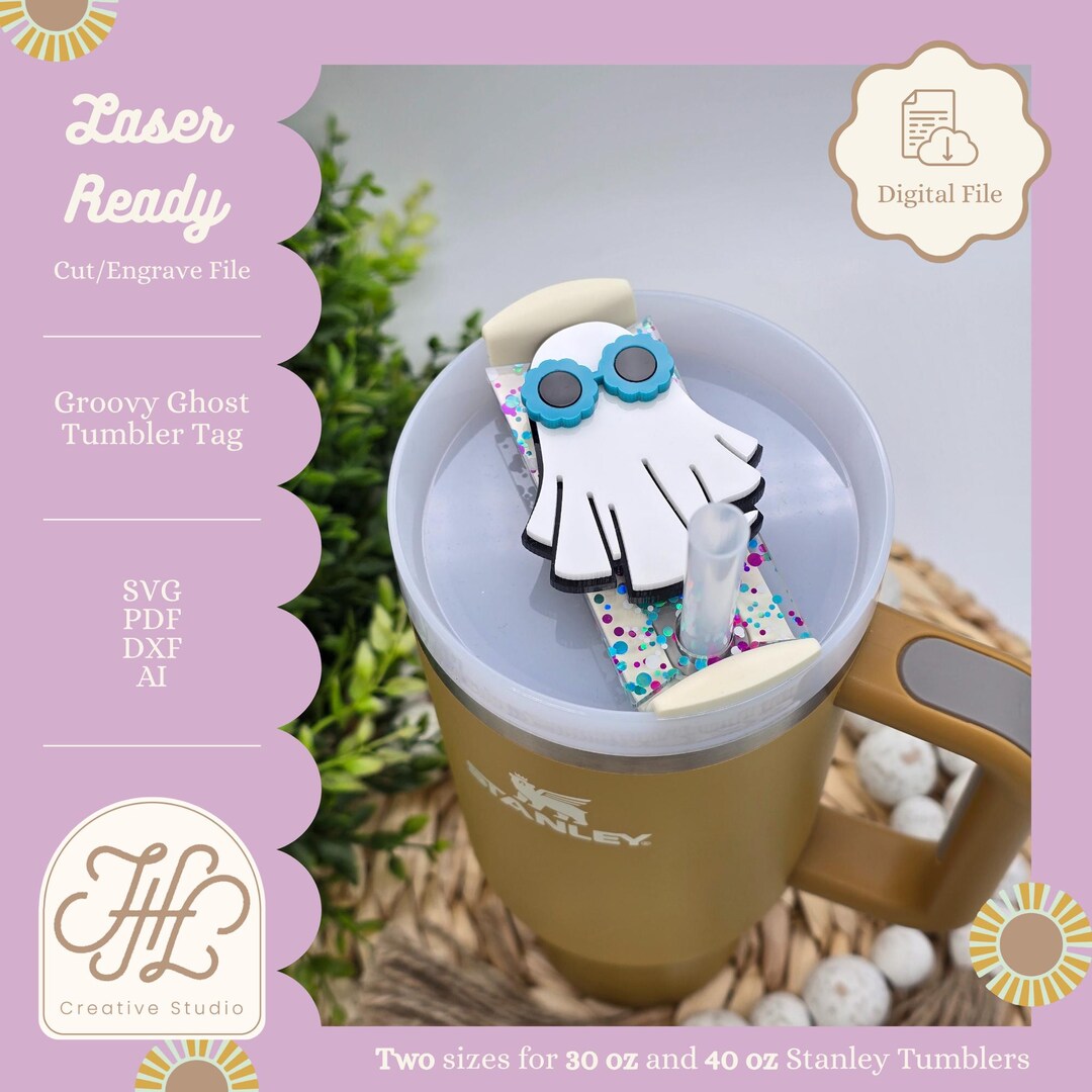 Groovy Ghost Tumbler Tag SVG | Halloween Stanley Cup Topper for 30 and ...