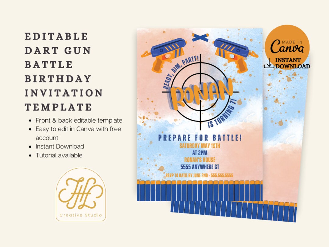 Editable Nerf Gun Battle Birthday Invitation Template, Nerf Gun Battle ...