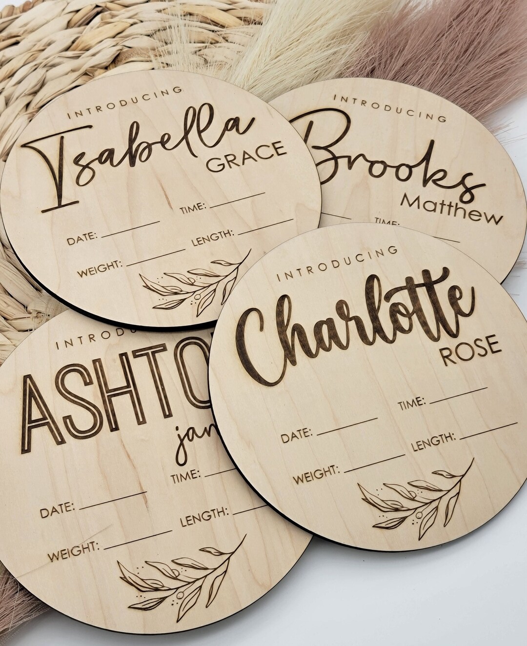 Personalized Engraved Wood Birth Announcement With Olive Branch Design ...