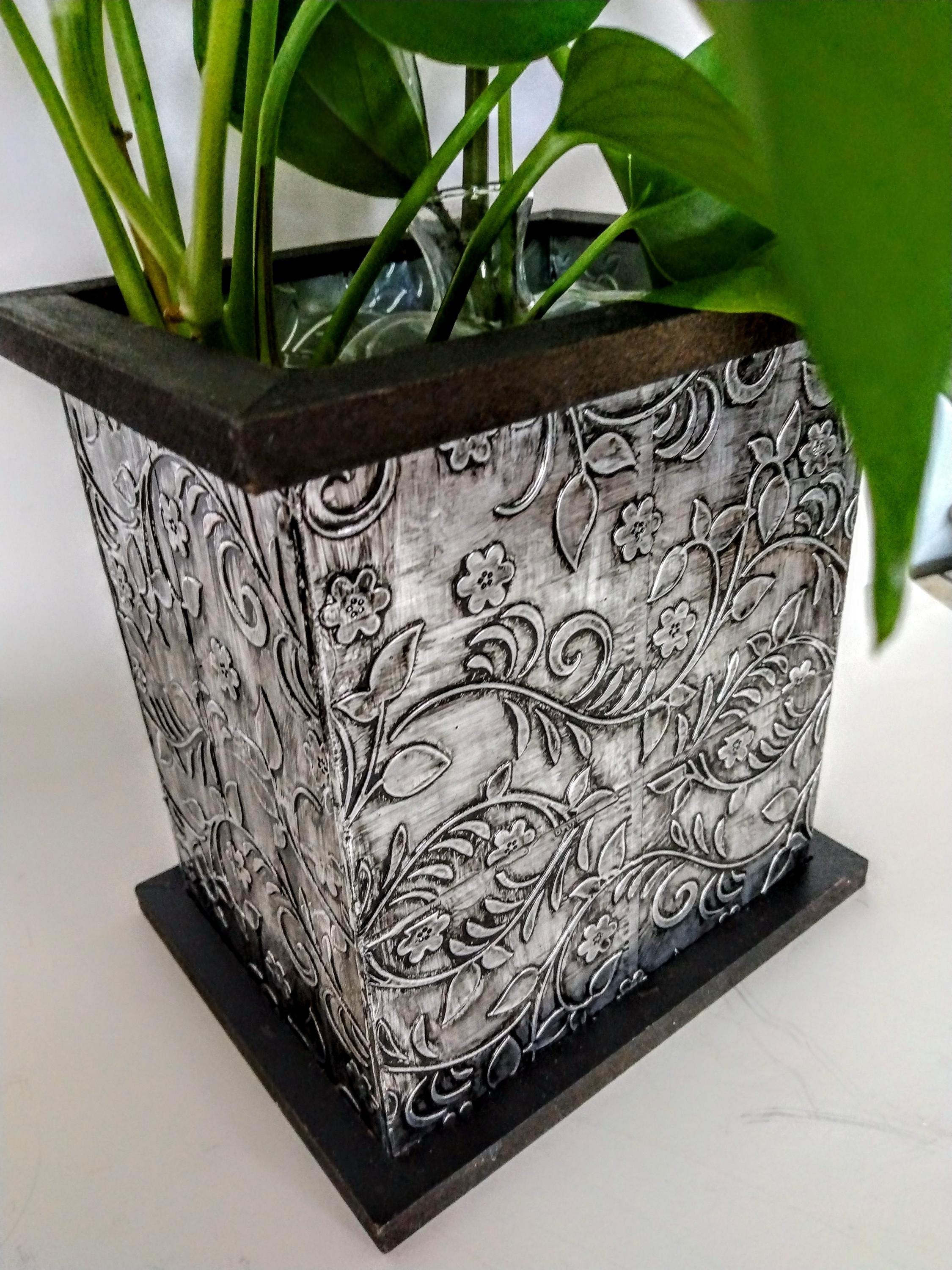 Embossed Metal Planter - Etsy