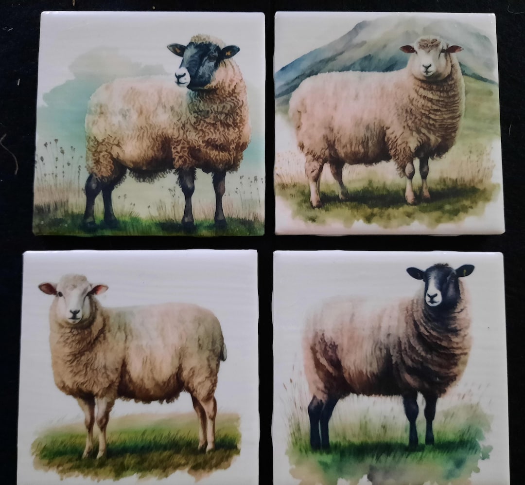 Countryside Sheep Coasters (four 4" X 4" Ceramic Coasters) - Etsy