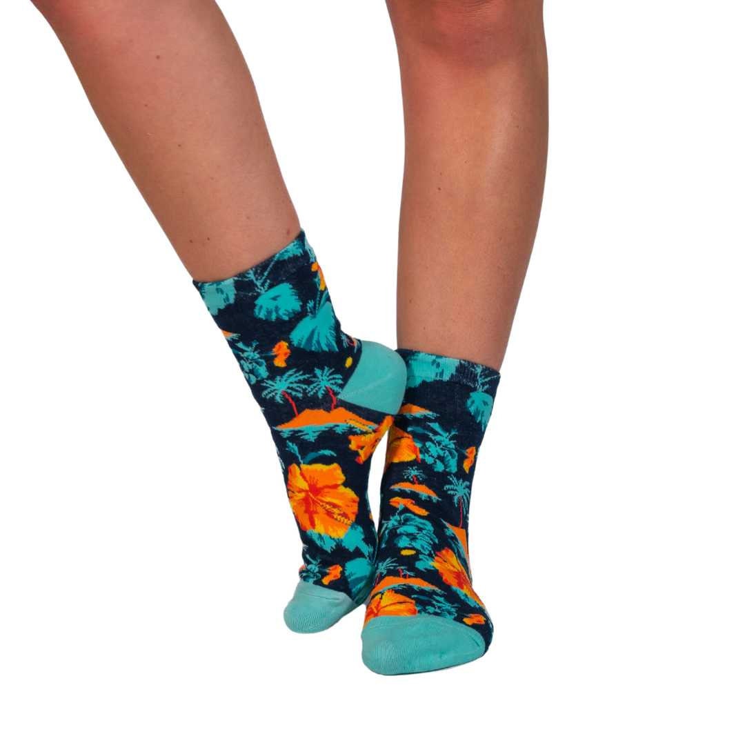 Hawaiian Floral Quarter Crew Socks: Tropical Luau Party - Etsy