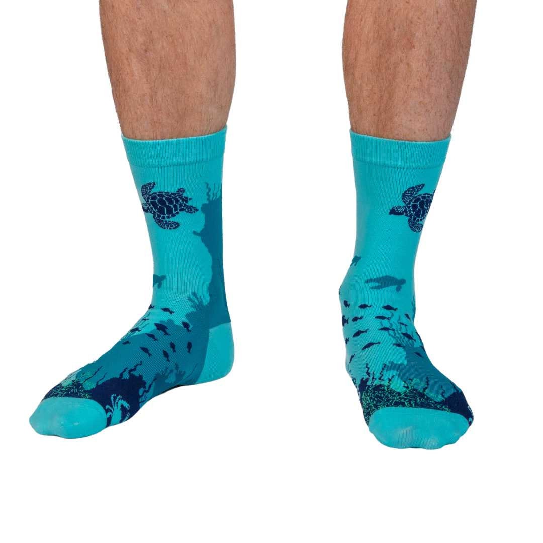 Ocean Sea Turtle Socks Giftable Socks Fun Dress Crew Socks Ocean Waves ...