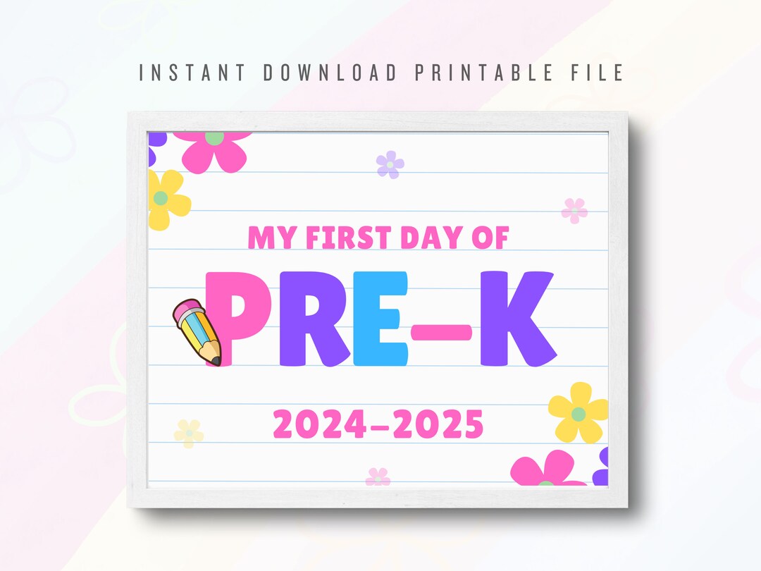 First Day of Pre-k Sign, First Day of School Printable, Girly First Day ...