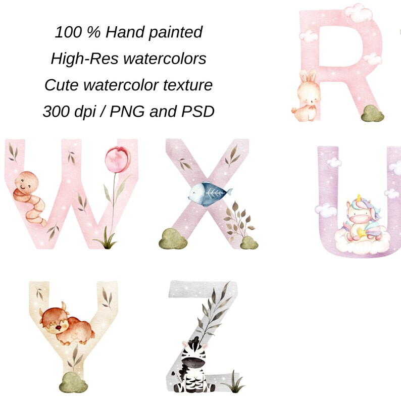 Woodland Alphabet Watercolor Clipart With Cute Animal Letters - Etsy