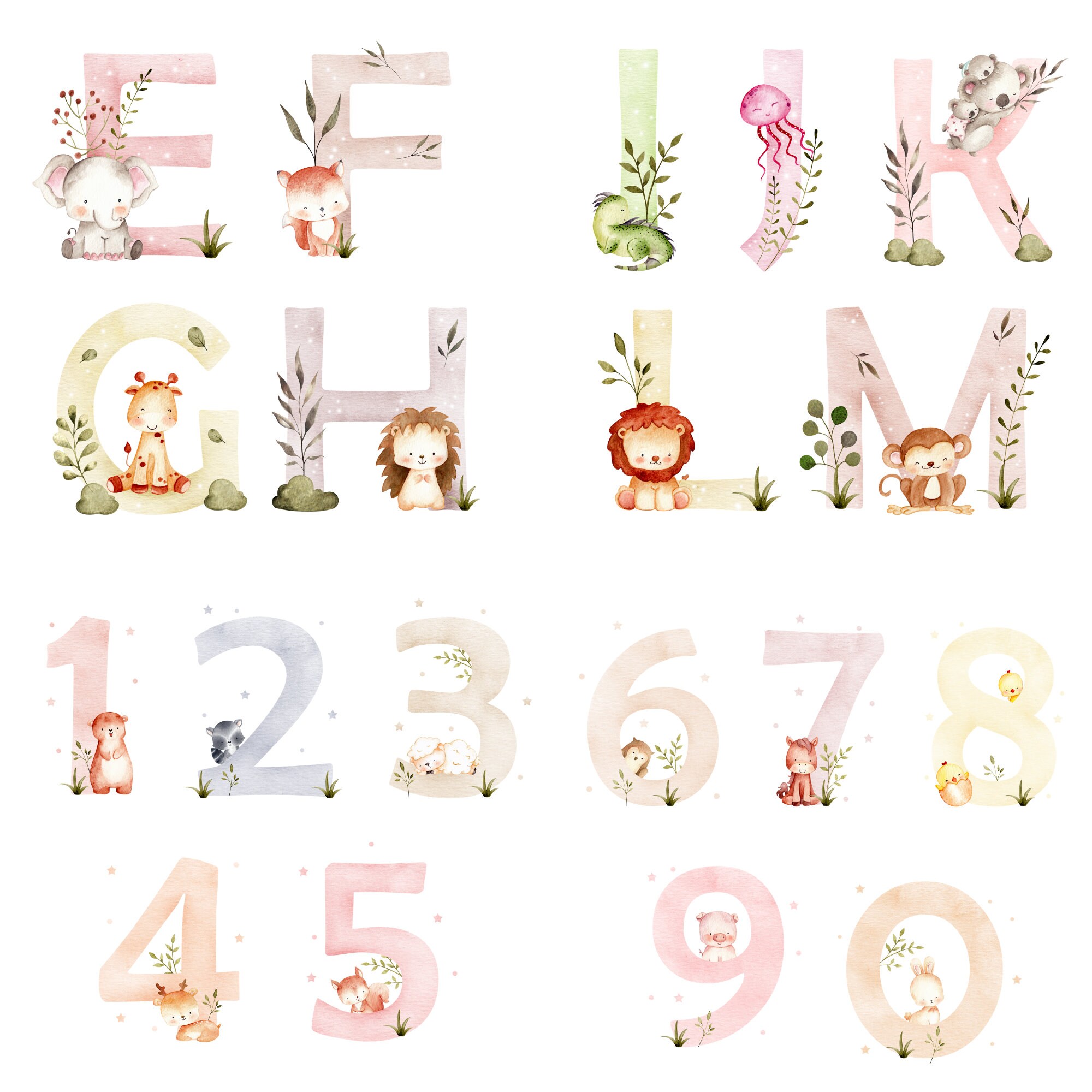 Woodland Alphabet Watercolor Clipart With Cute Animal Letters - Etsy