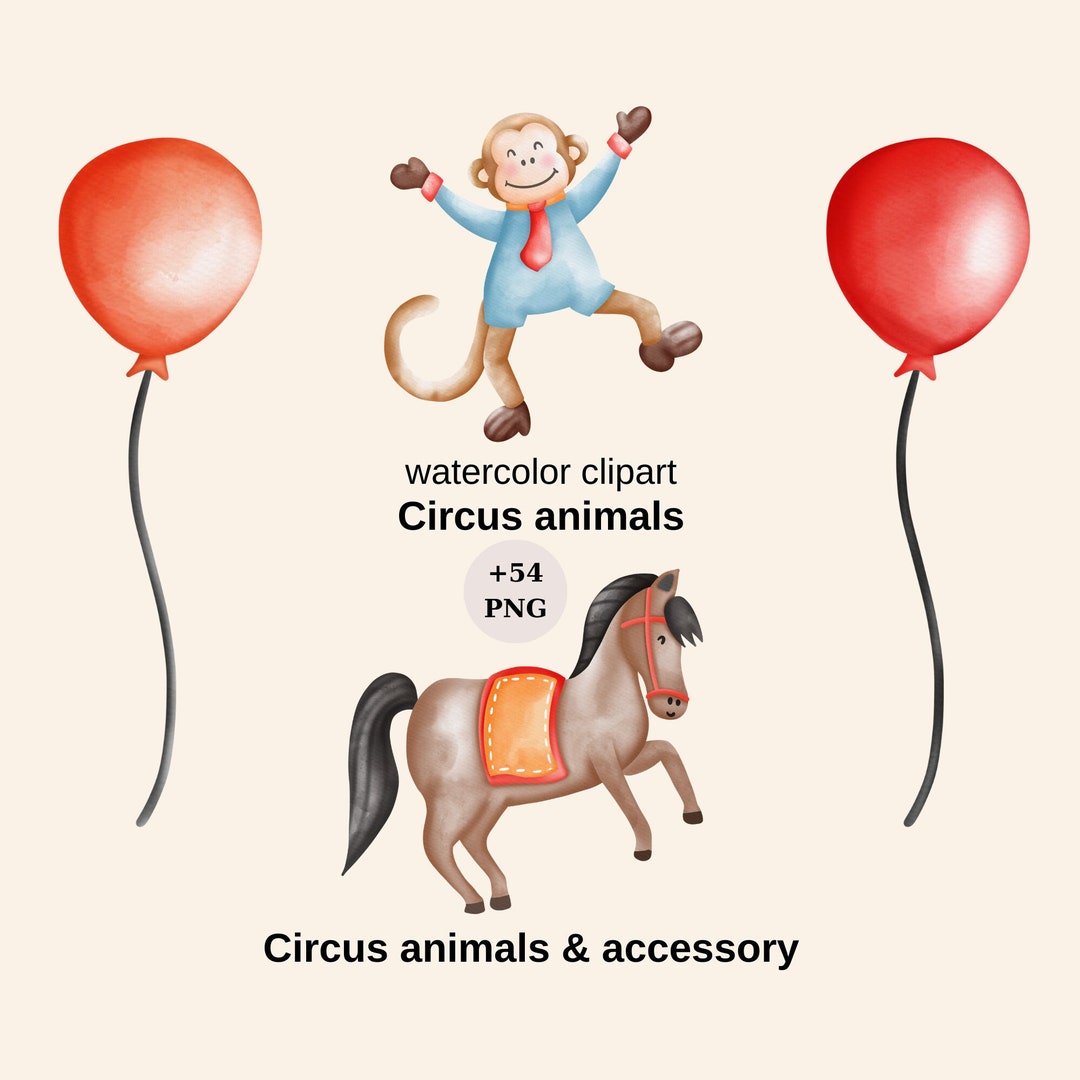 Watercolor Circus Animal Clipart for Invitations and Baby Showers - Etsy
