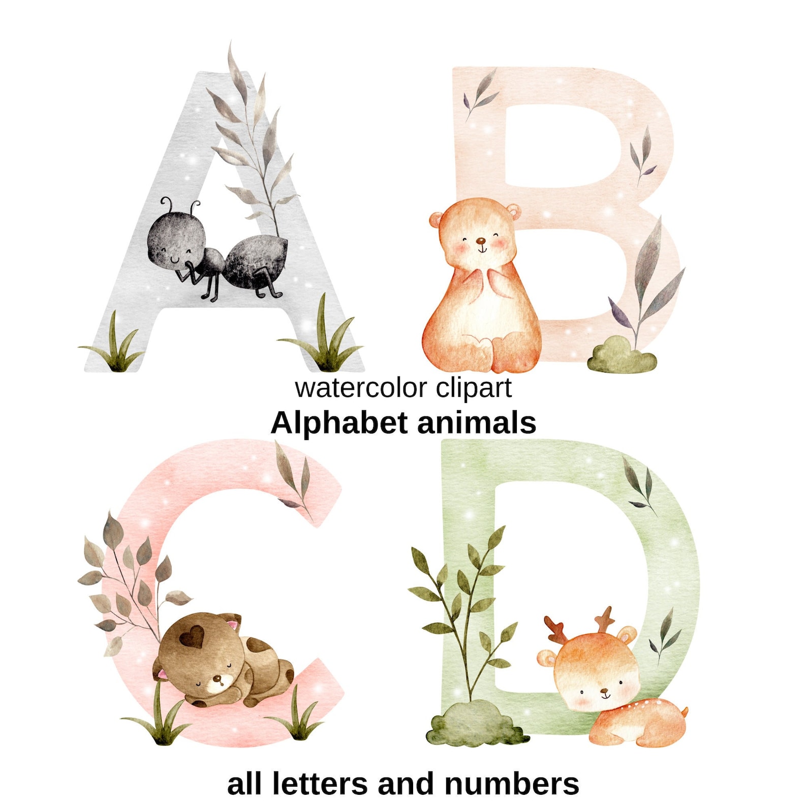 Woodland Alphabet Watercolor Clipart With Cute Animal Letters - Etsy