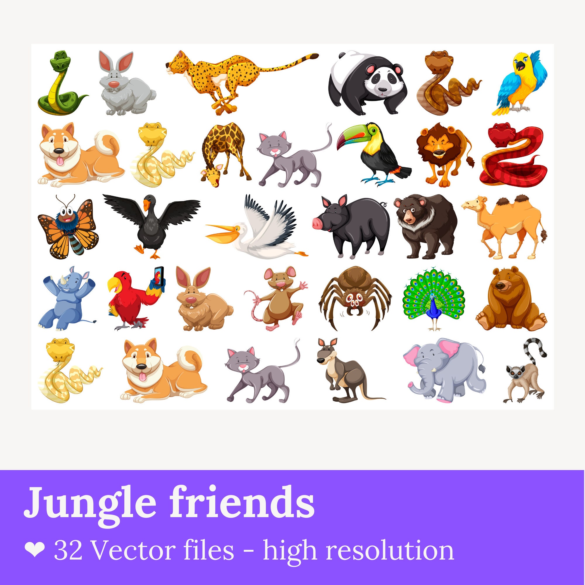 Safari Animals Bundle: 33 Clipart Jungle Creatures for Nursery Art ...
