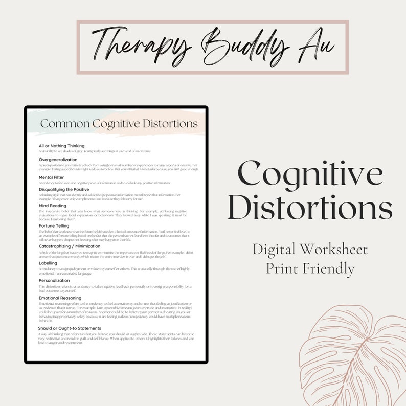 Cognitive Distortions Cbt/depression/anxiety Worksheet - Etsy