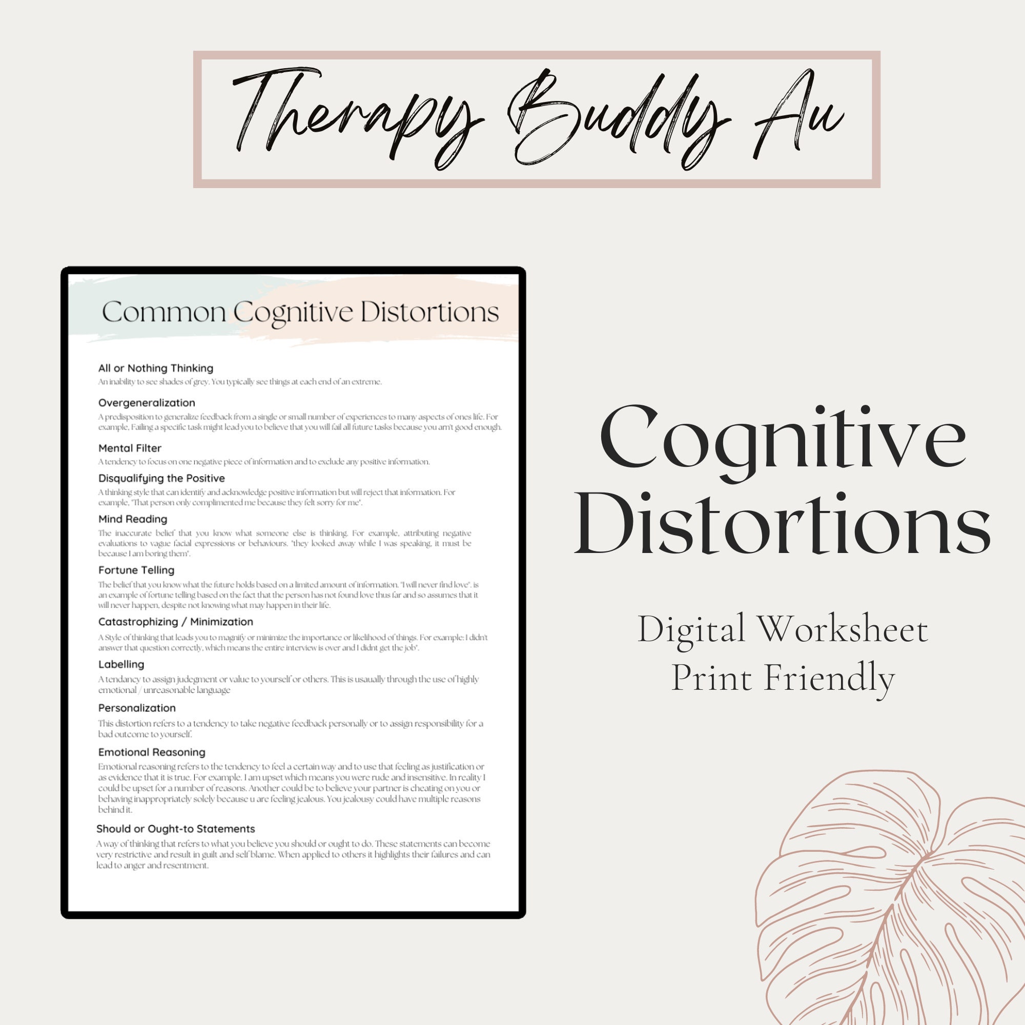 Cognitive Distortions Cbt/depression/anxiety Worksheet - Etsy