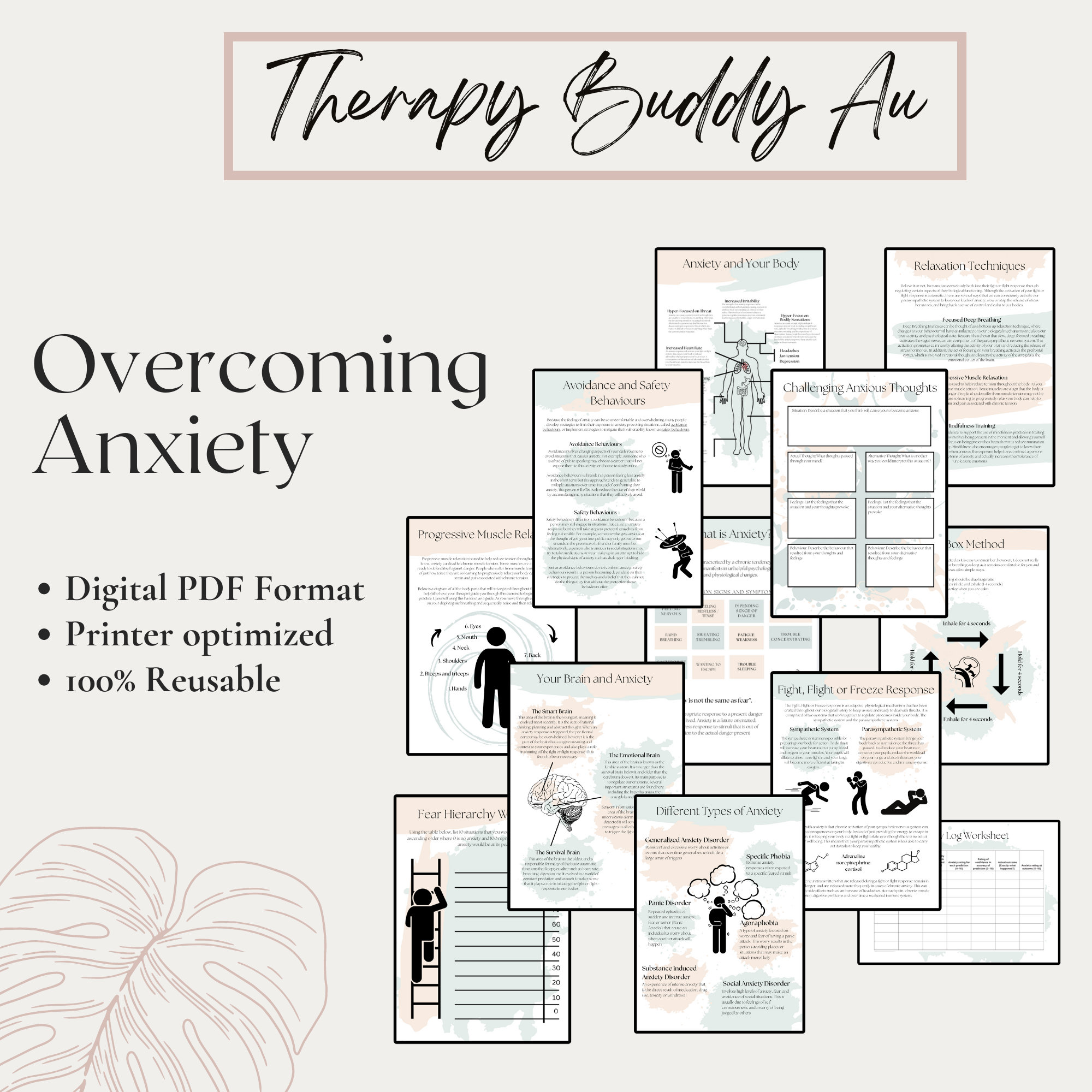 Anxiety, CBT, Therapy Handout, Worksheets Bundle - Etsy