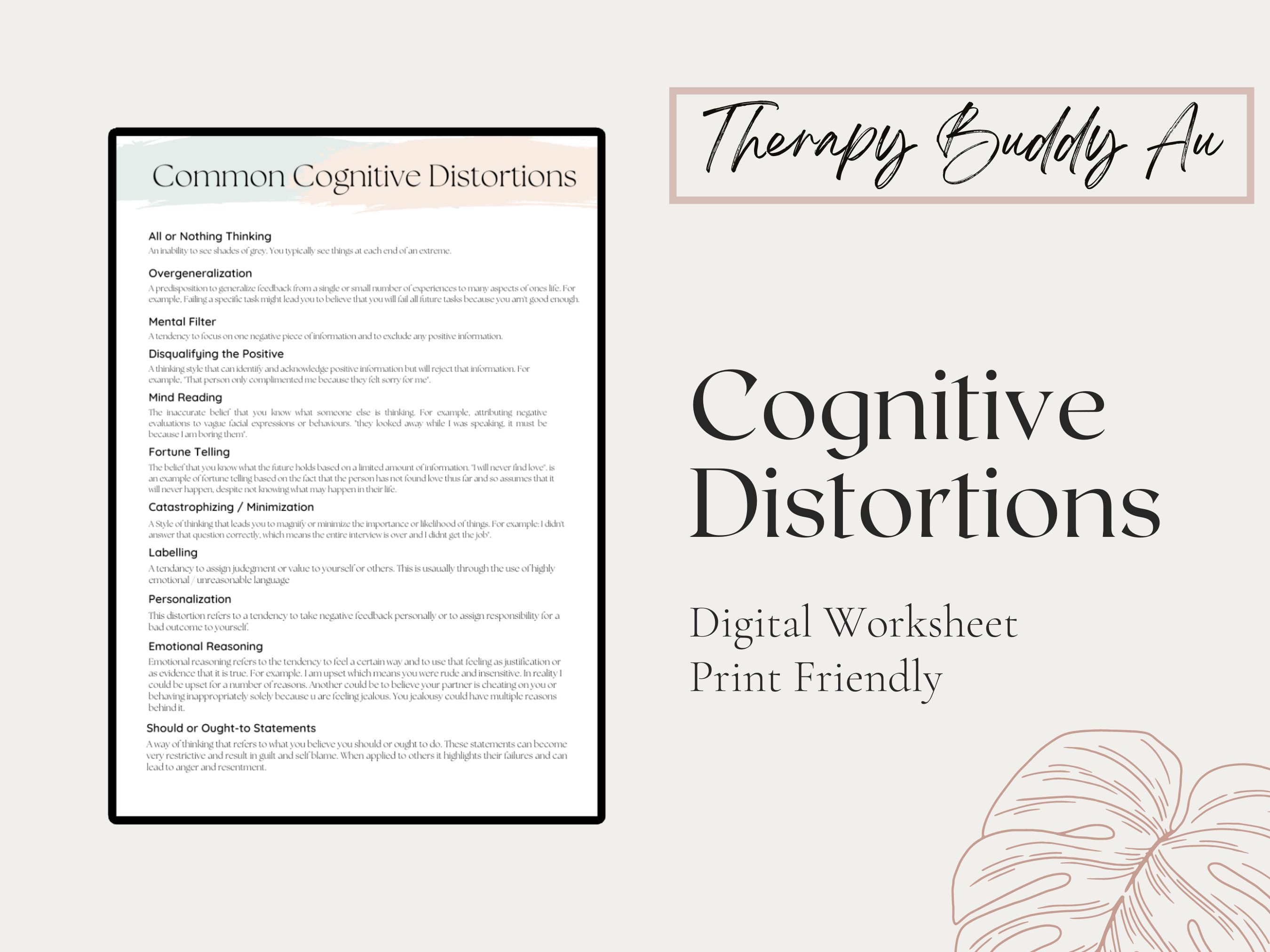 Cognitive Distortions Cbt/depression/anxiety Worksheet - Etsy