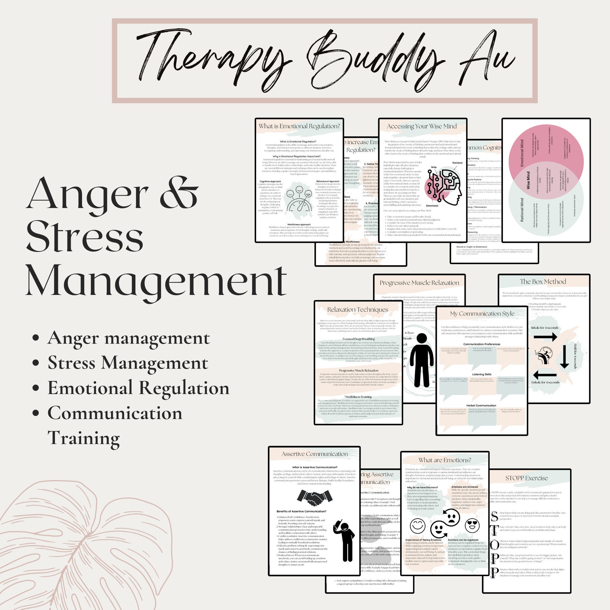 Anger Management CBT Workbook Stress, Emotional Regulation, Relaxation ...
